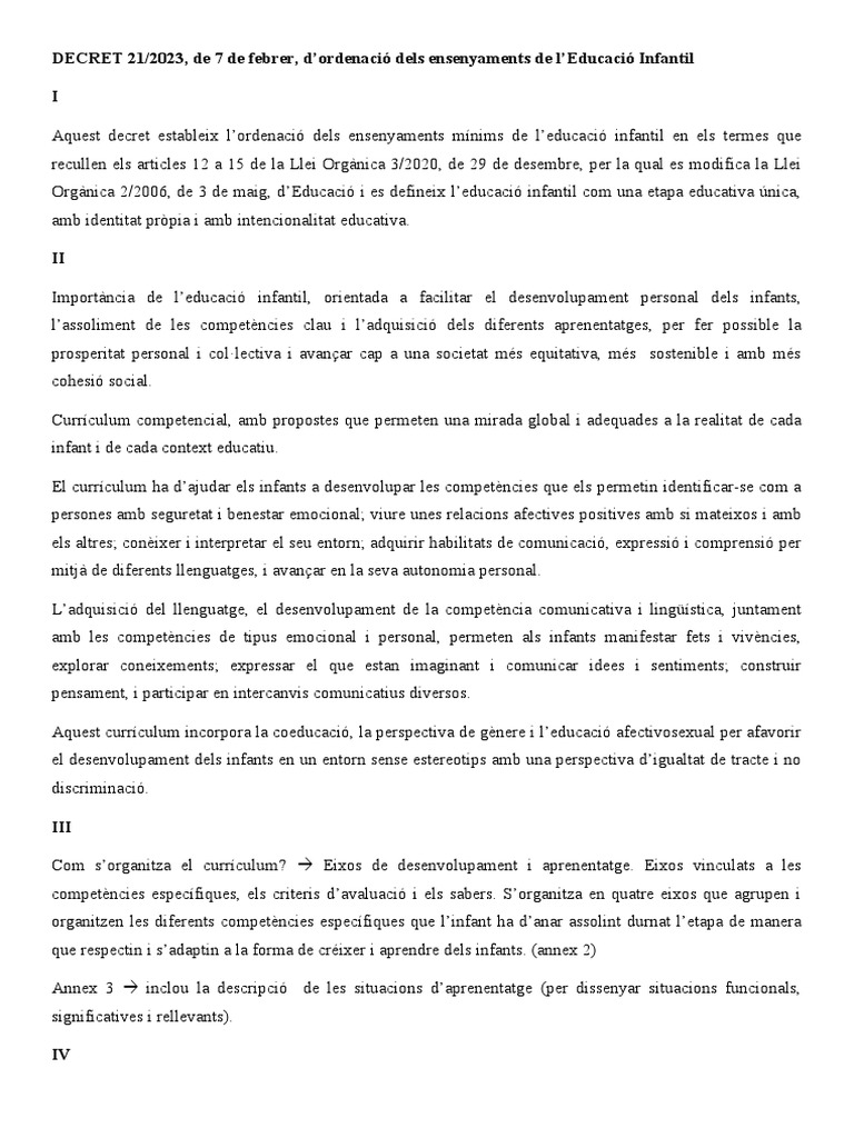 Currículum Decret 21 2023, de 7 de Febrer | PDF
