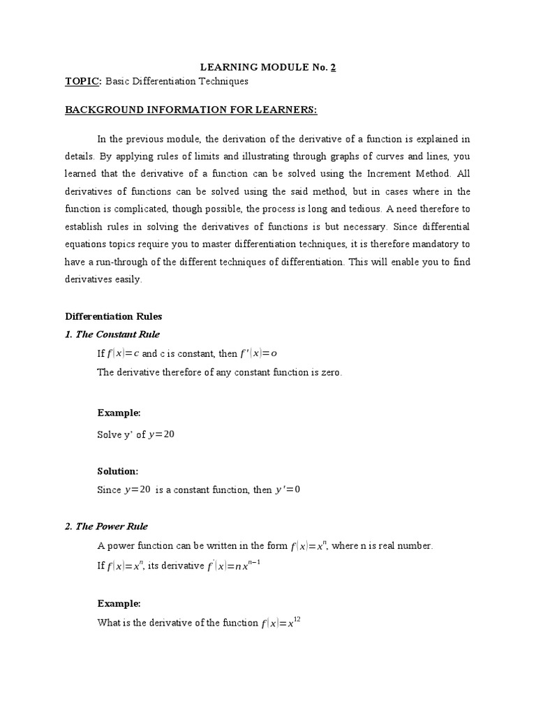 Module 2 De Pdf Derivative Function Mathematics