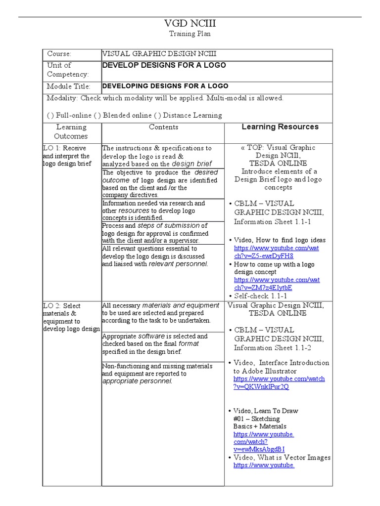 VGD Training Plan | PDF