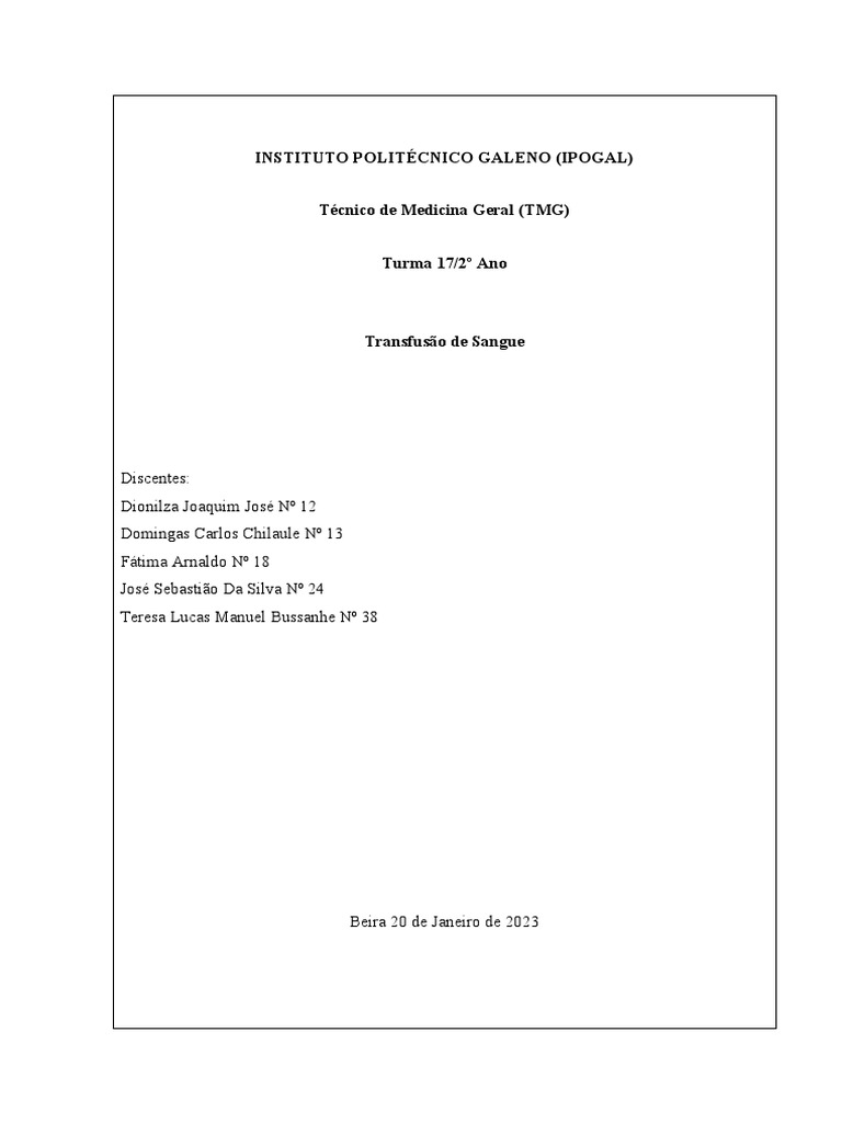 TMG 1 | PDF | Transfusão de sangue | Tipo sanguíneo