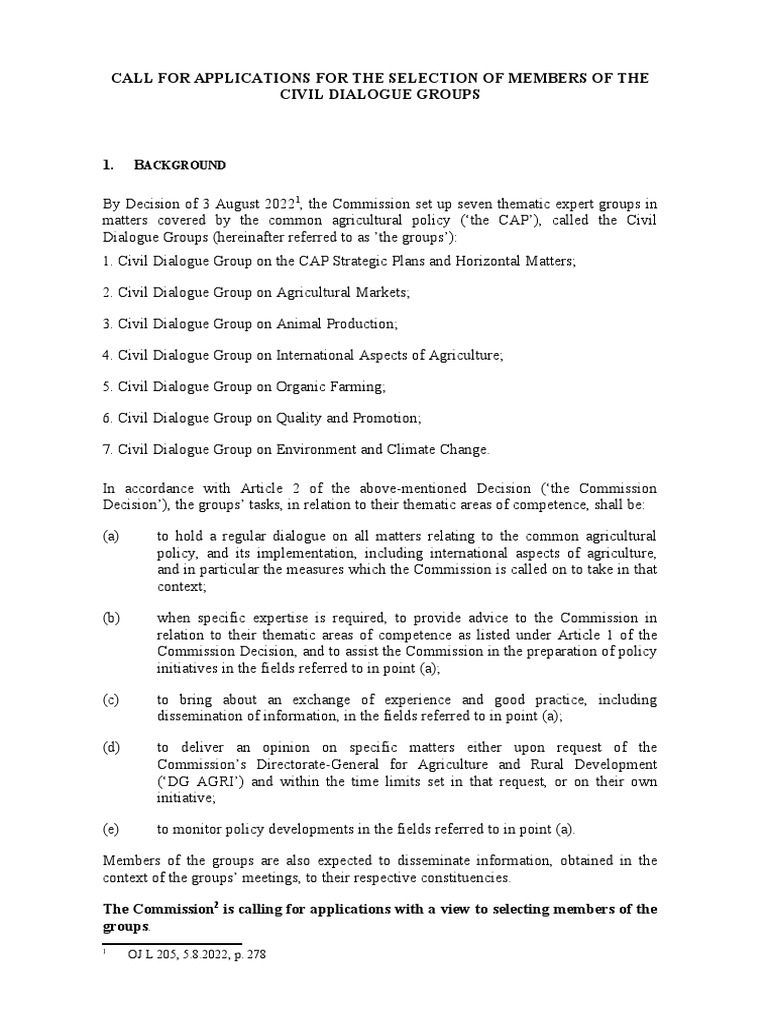 AGRI - Civil Dialogue Groups - Call - 27 10 2022 Approved | PDF | Small ...