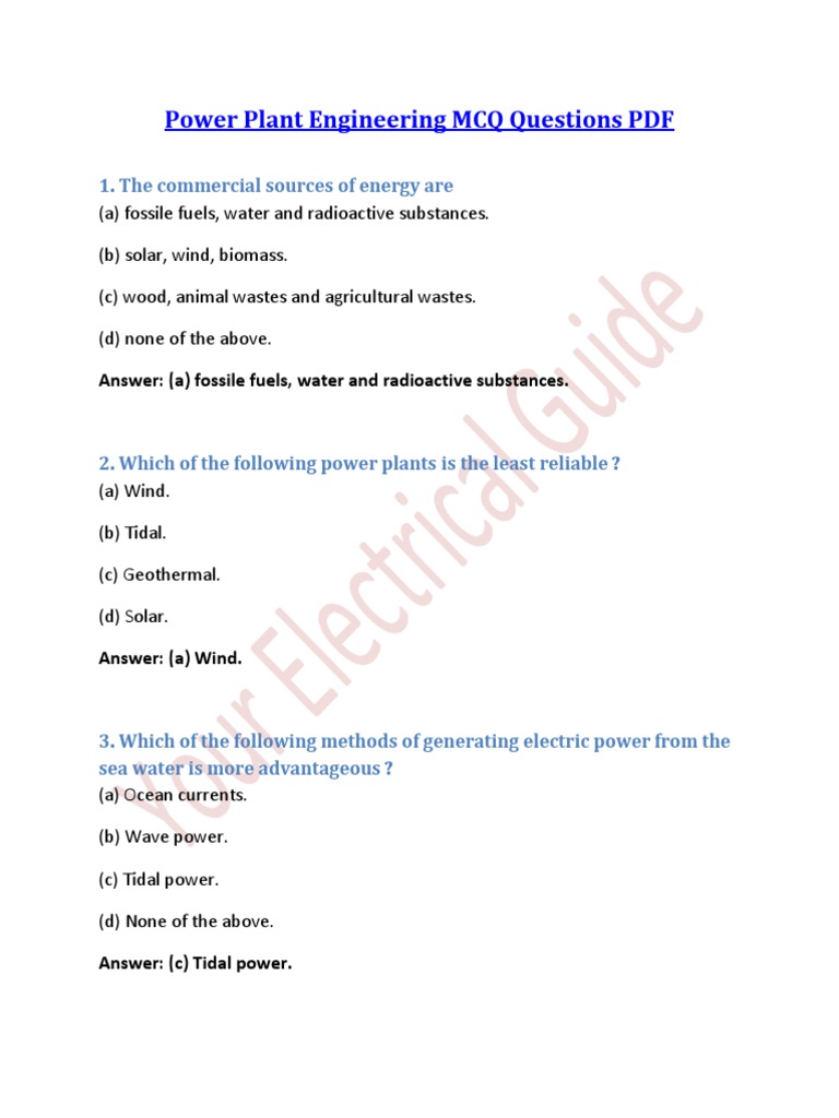 Power Plant Engineering MCQ Questions PDF | PDF | Power Station | Steam