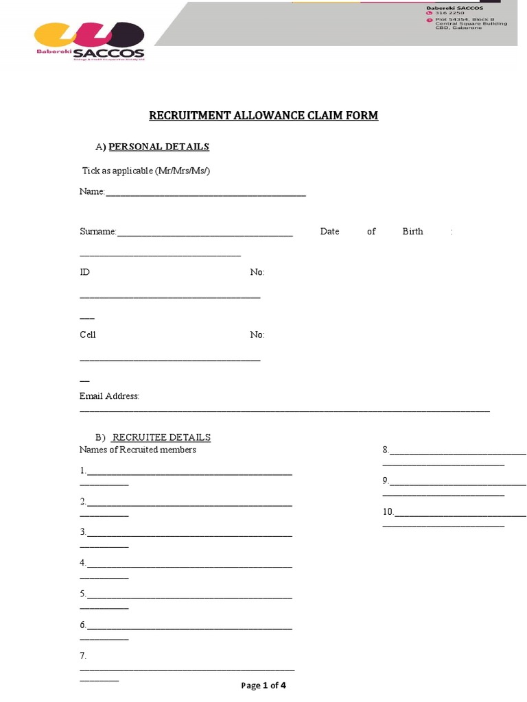 Recruitment Allowance Claim Form | PDF