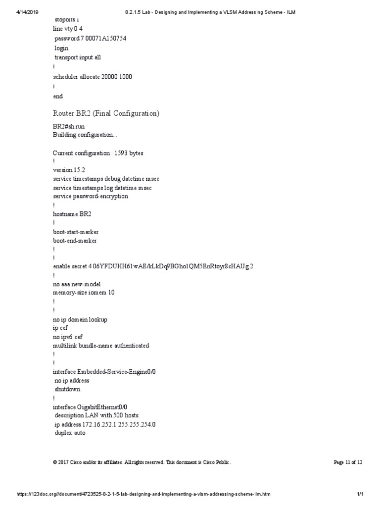 8.2.1.5 Lab - Designing and Implementing A VLSM Addressing Scheme - ILM11 PDF | PDF