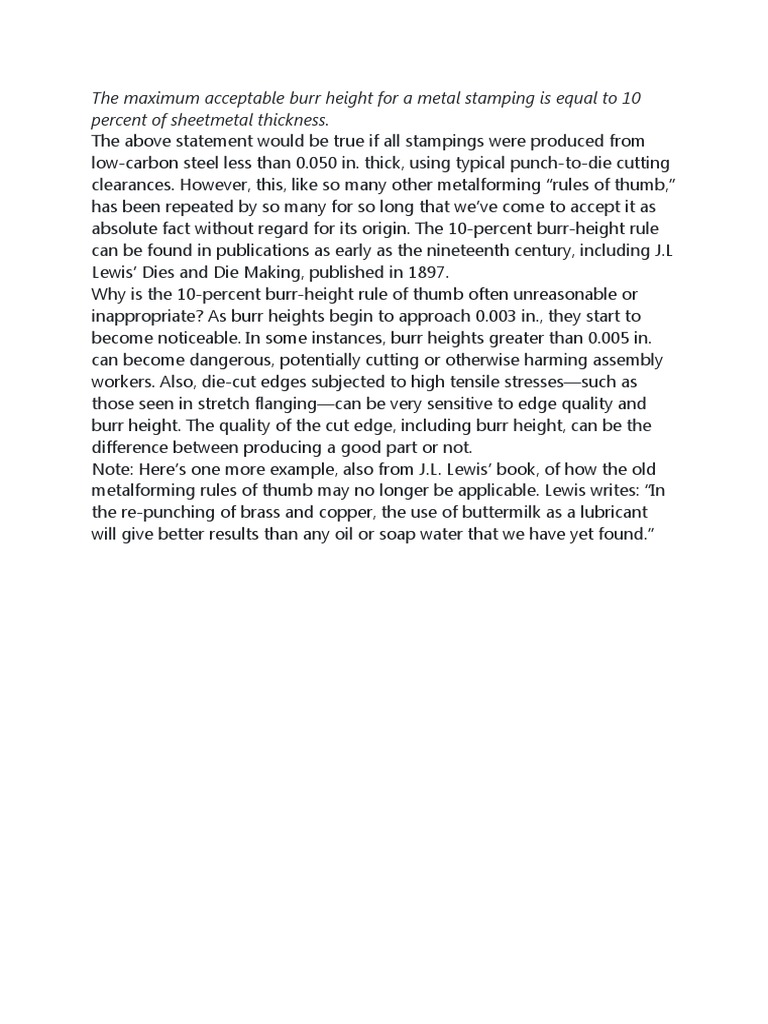 Burr Height | PDF | Technology & Engineering