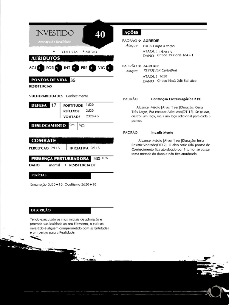 Ficha Cultista Investido | PDF