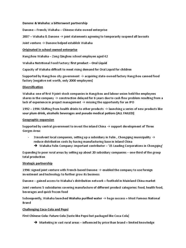 Case Danone&Wahaha | PDF | Business | Economies