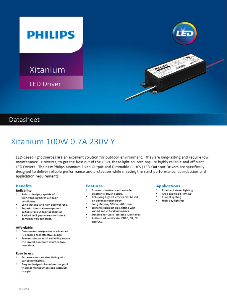 Xitanium 100W 0.7A 230V Y PDF | PDF | Reliability Engineering | Lighting