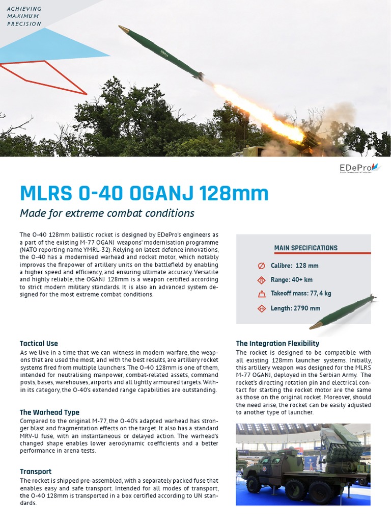O40 Oganj 128mm Datasheet | PDF | Rocket | Artillery