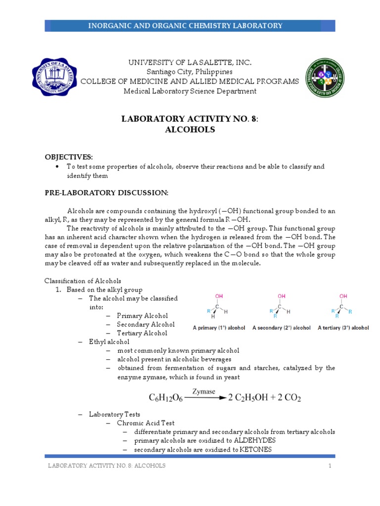 Experiment 8 - Alcohols | PDF | Ethanol | Functional Group