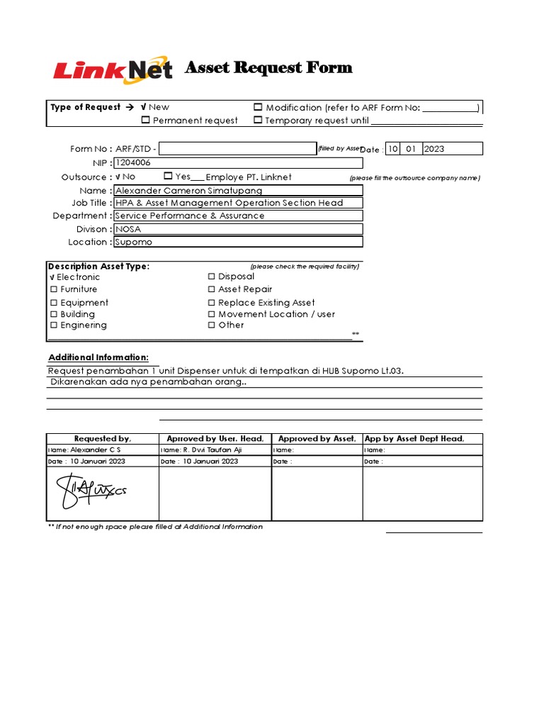 Request Asset Form | PDF