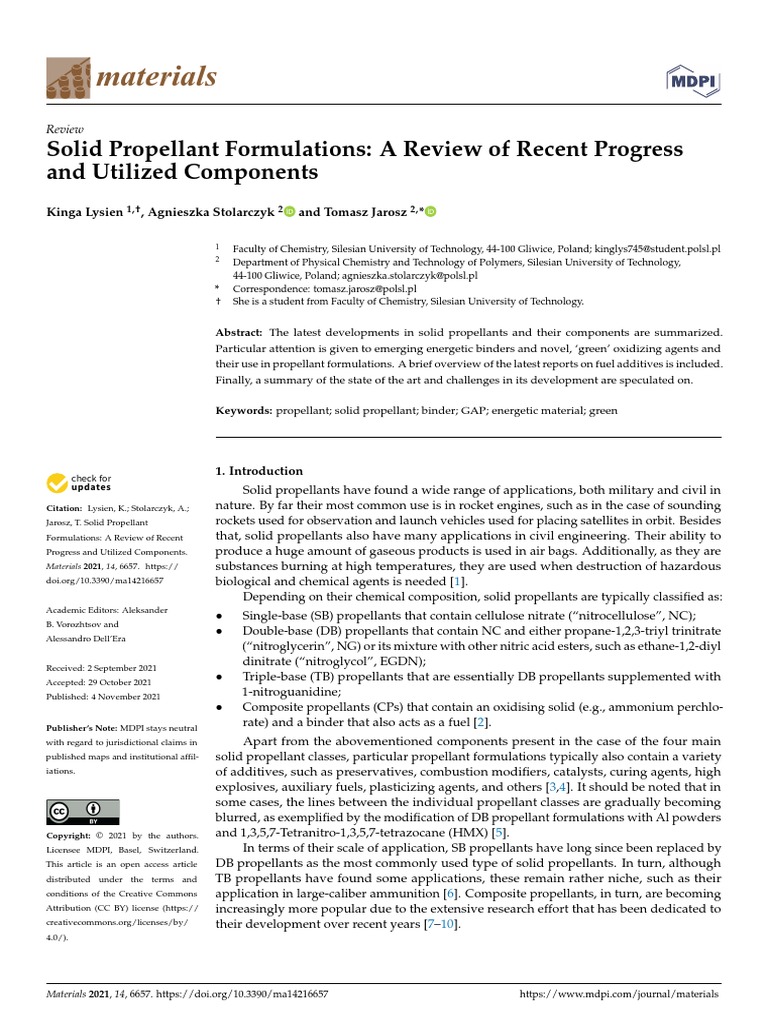 Materials 14 06657 | PDF | Rocket Propellant | Polymers