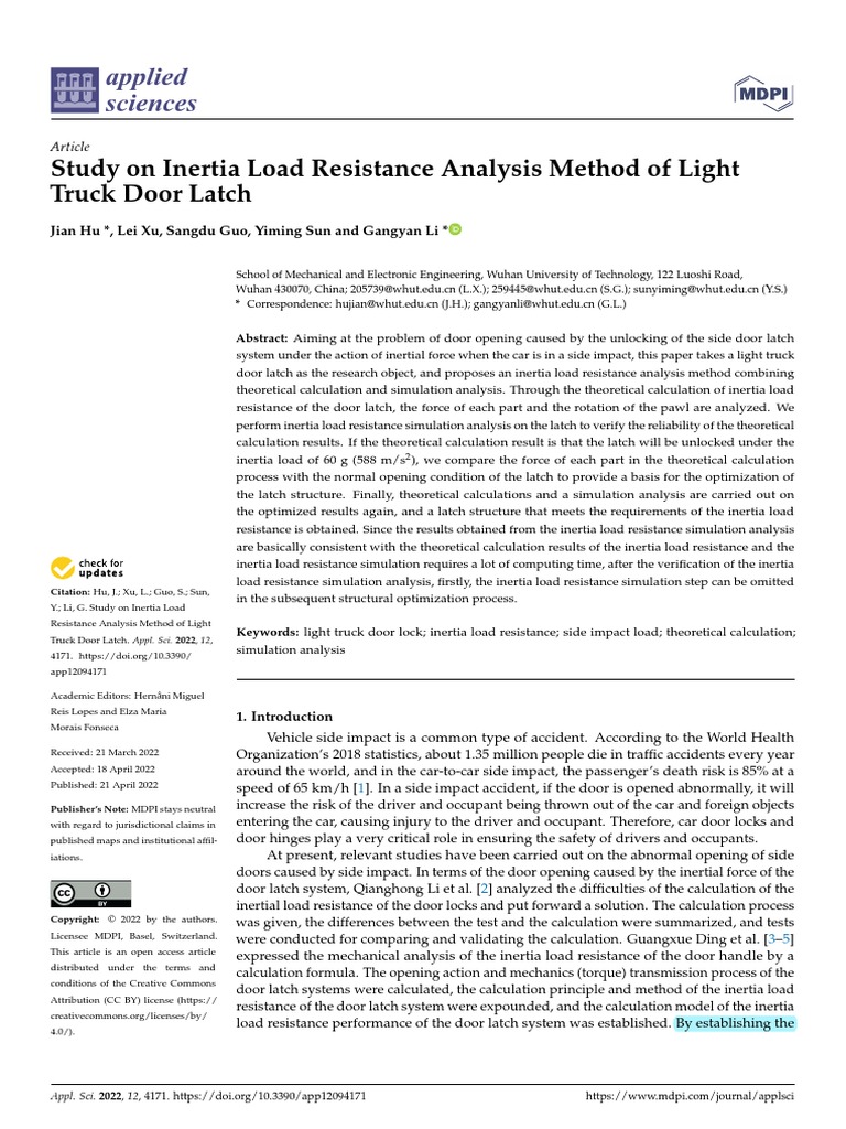 Study On Inertia Load Resistance Analysis Method of Light Truck Door ...