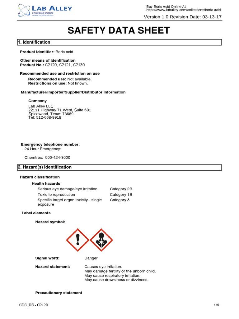 Boric Acid Safety Data Sheet SDS | PDF | Personal Protective Equipment ...