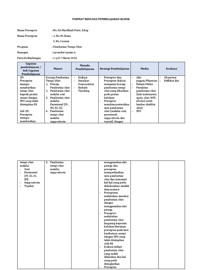 FORMAT RENCANA PEMBELAJARAN KLINIK Upload | PDF