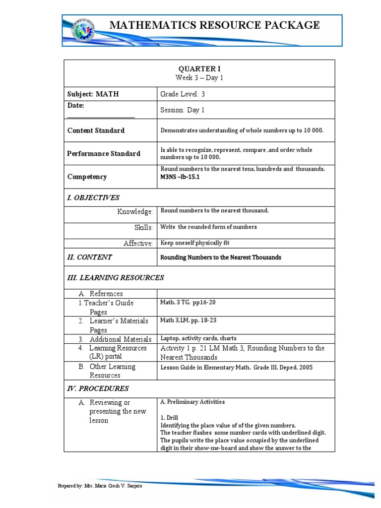 Math3 Q1 Week3 Day1-5 | PDF | Learning | Mathematics