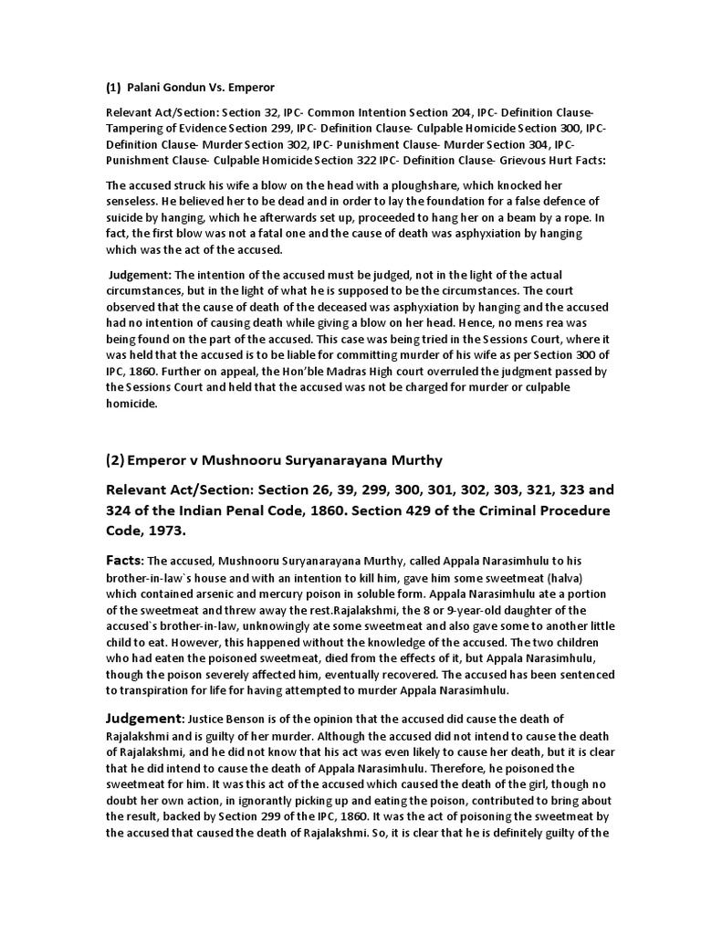 Cases Summary | PDF | Murder | Witness