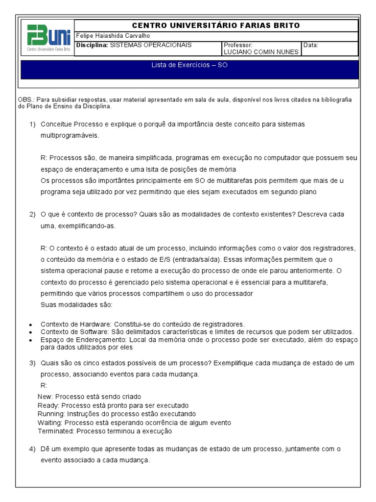 Conceitos Fundamentais de Processos em SO | PDF | Processo (informática) | Thread (informática)