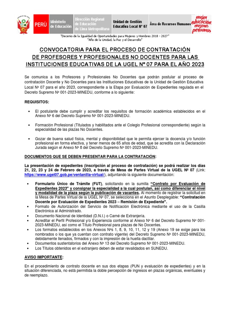 Convocatoria Contratacion Docente y No Docente 2023 PDF | PDF | Educación más alta | Universidad