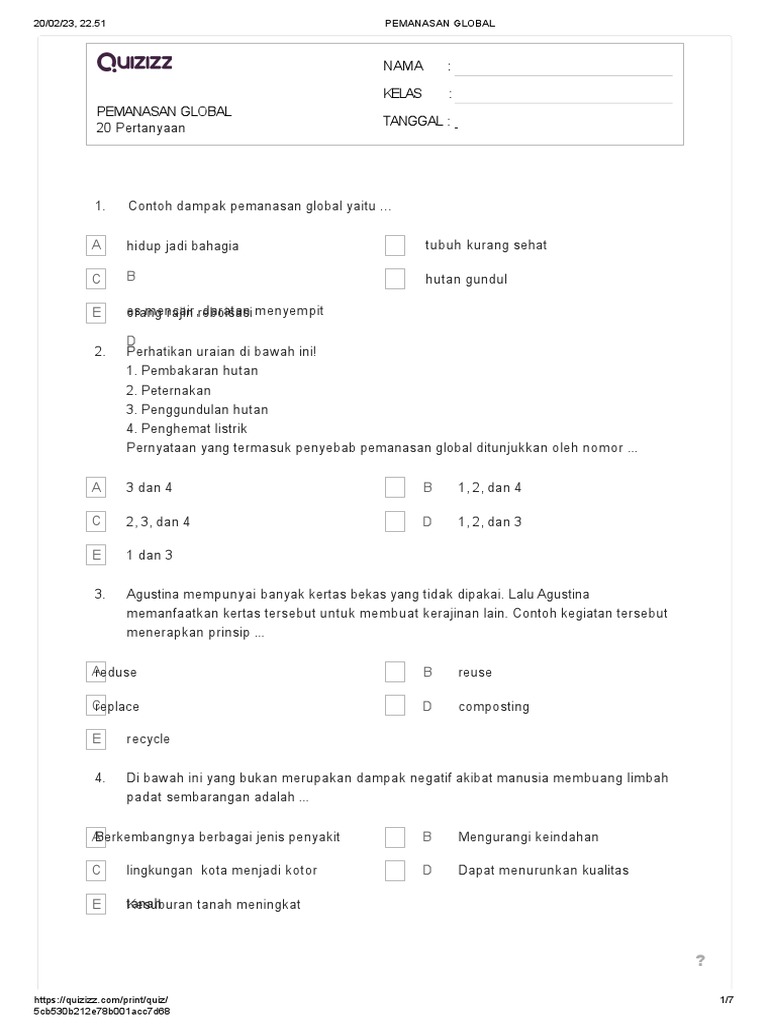 Quiz Kelas 7 | PDF | Sains & Matematika