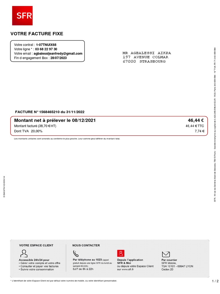 Détails de votre facture SFR 2022 | PDF