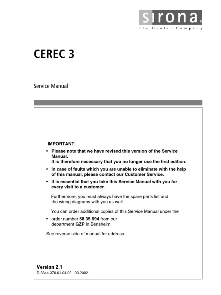Sirona Cerec 3 Dental Unit - Service Manual | PDF | Computing ...