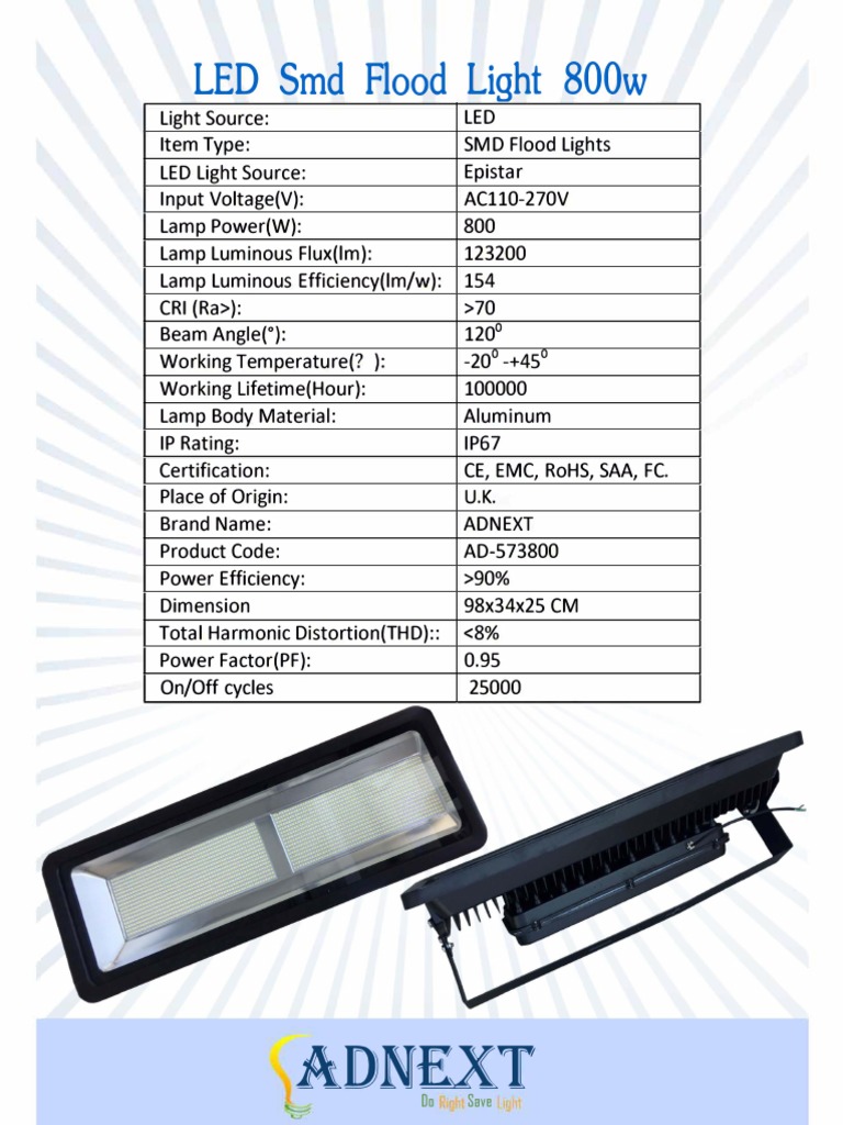 LED SMD FLOOD LIGHT AD-573800 800w | PDF