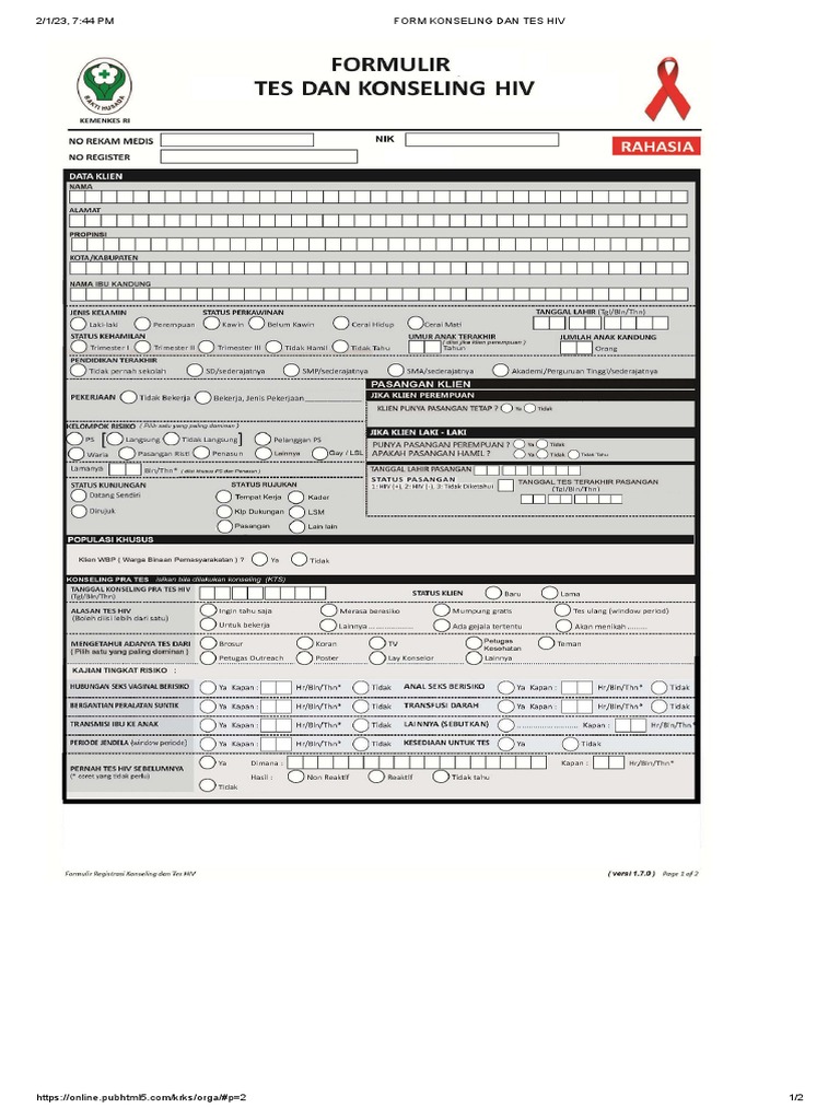 Form Konseling Dan Tes Hiv | PDF