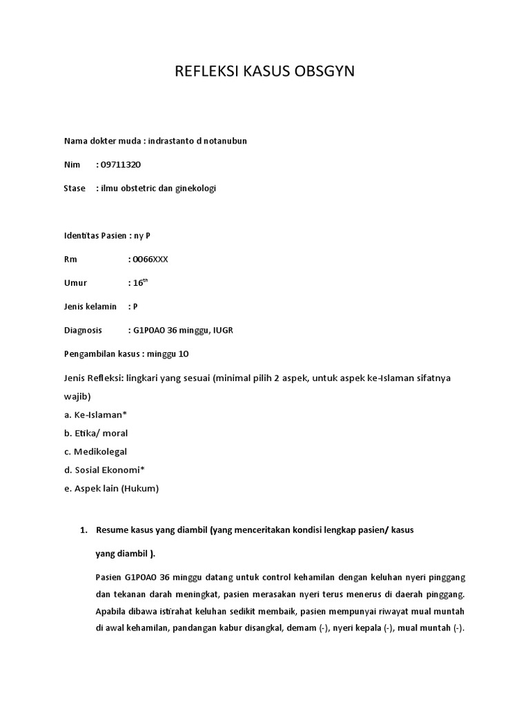 Refleksi Kasus Obsgyn | PDF | Pengembangan Diri | Kesehatan Holistik