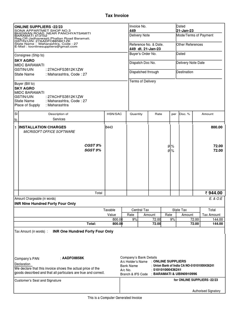 Sky Agro 449 | PDF | Invoice | Taxes