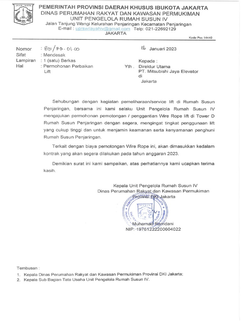 Permohonan Perbaikan Lift-1 | PDF