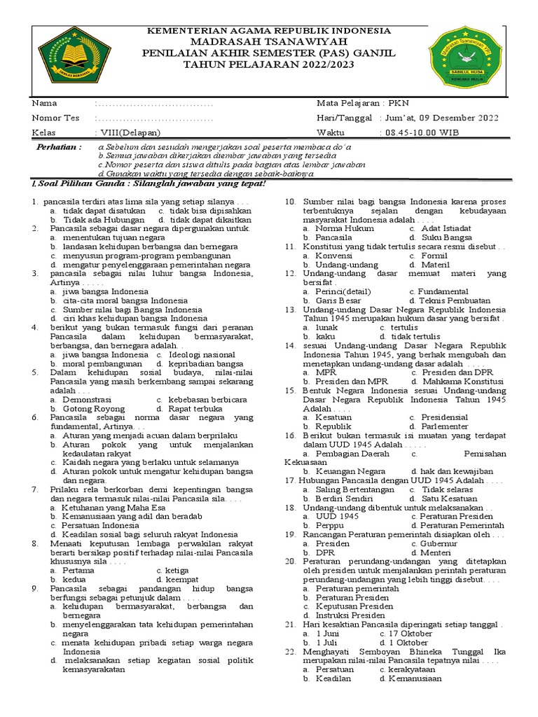 Soal Uas PKN KLS Viii 2022 | PDF