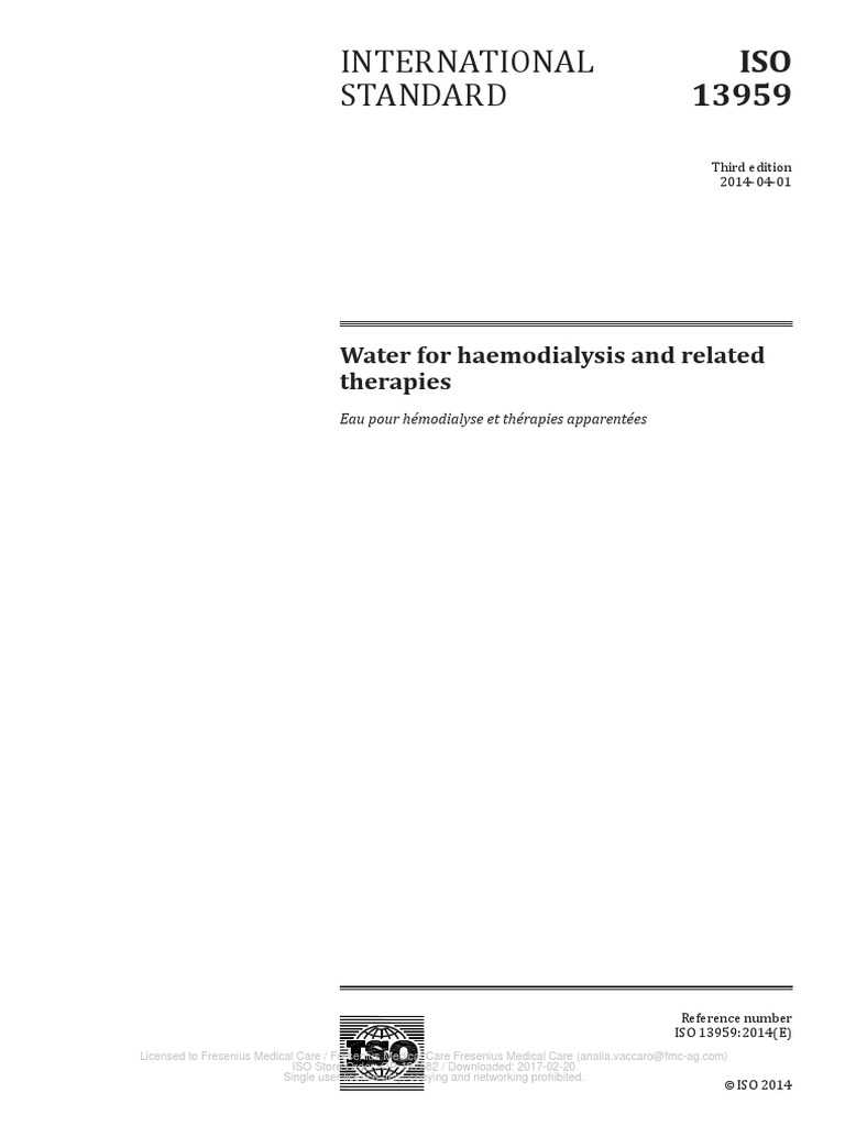 Norma ISO 13959-2014 PDF | PDF | Hemodialysis | Chlorine
