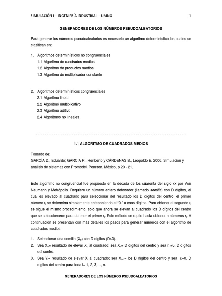 2 - Generadores de Números Pseudoaleatorios | PDF | Ecuaciones | Algoritmos