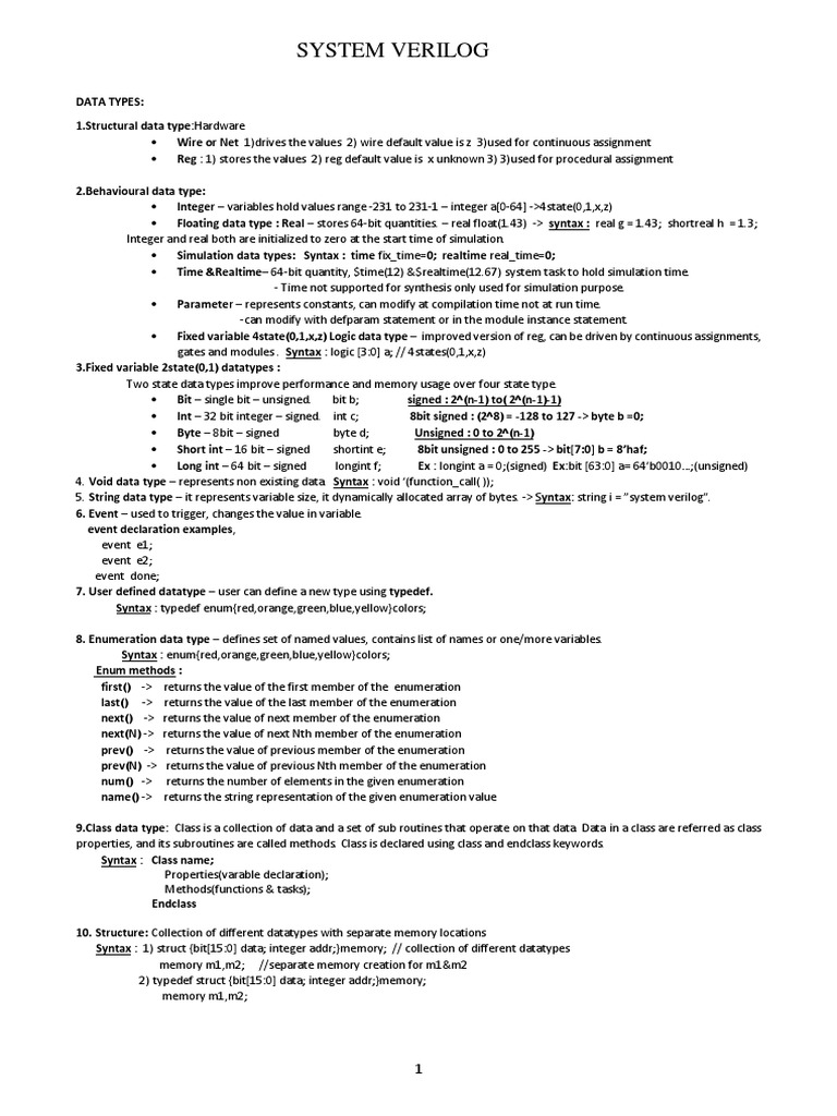 System Verilog Quick View New Pdf Pdf Parameter Computer Programming Class Computer