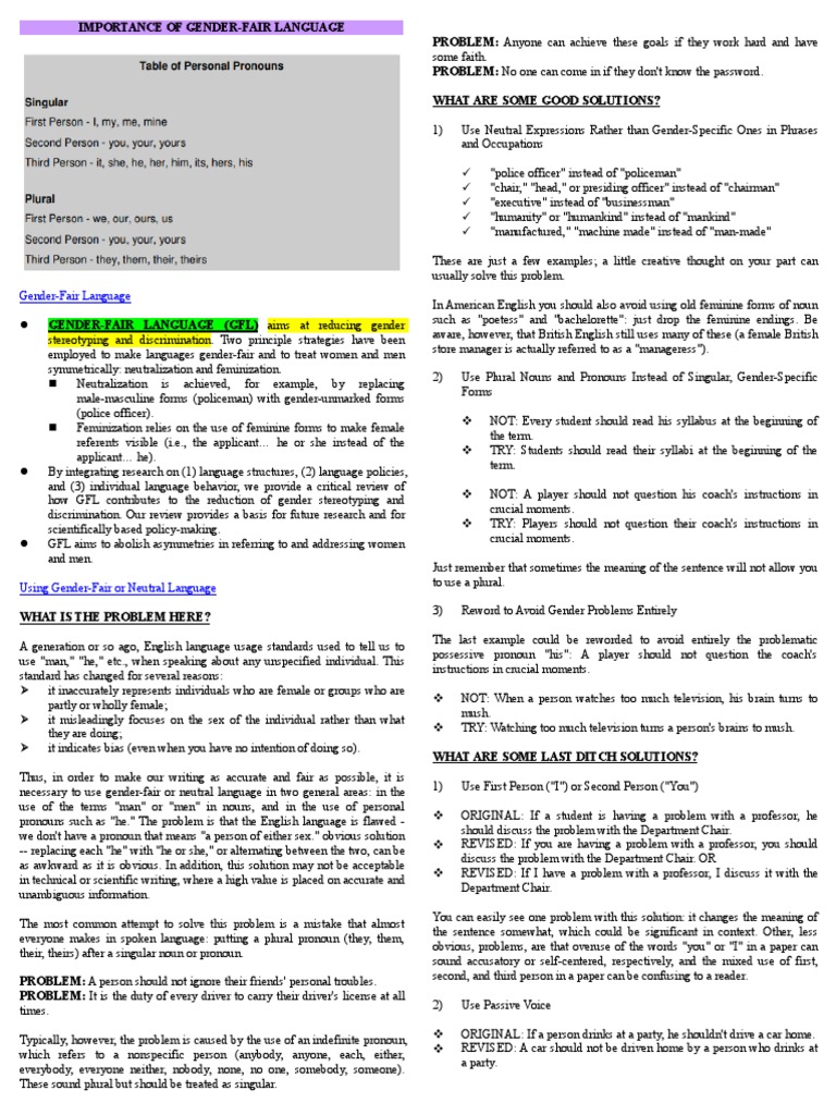 Module 1 Gender Fair Language Pdf Pdf Sexism Grammatical Gender 6530