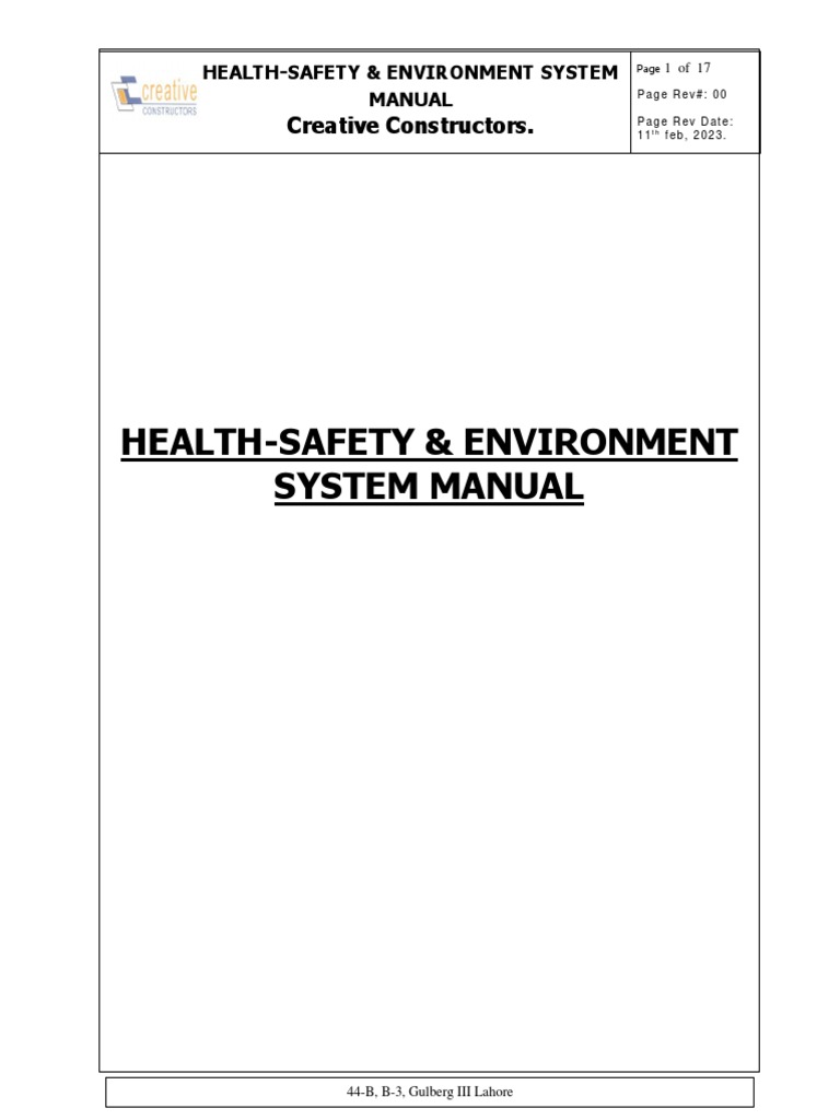 HSE SYSTEM MANUAL CREATIVE CONSTRUCTORS (Rev 0002) | PDF | Waste ...