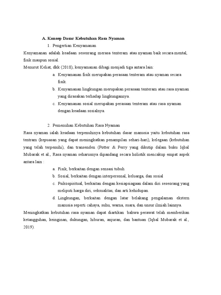 Kebutuhan Rasa Nyaman dan Keperawatan | PDF