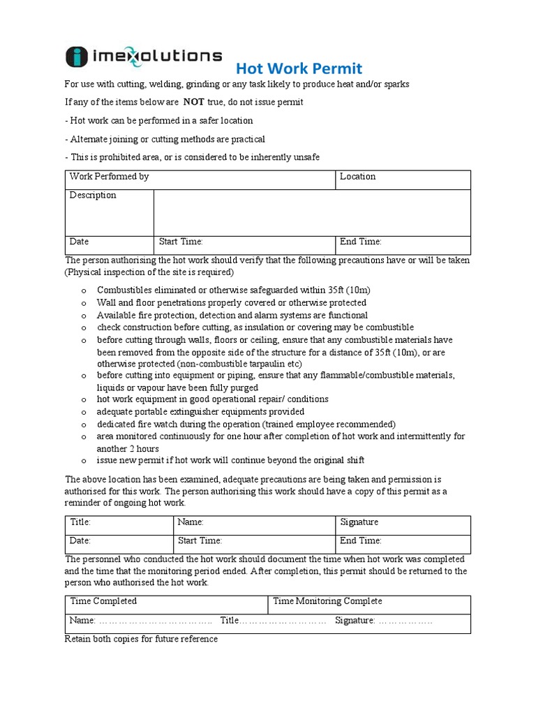 Hot Work Permit IMEX | PDF | Building Engineering | Safety