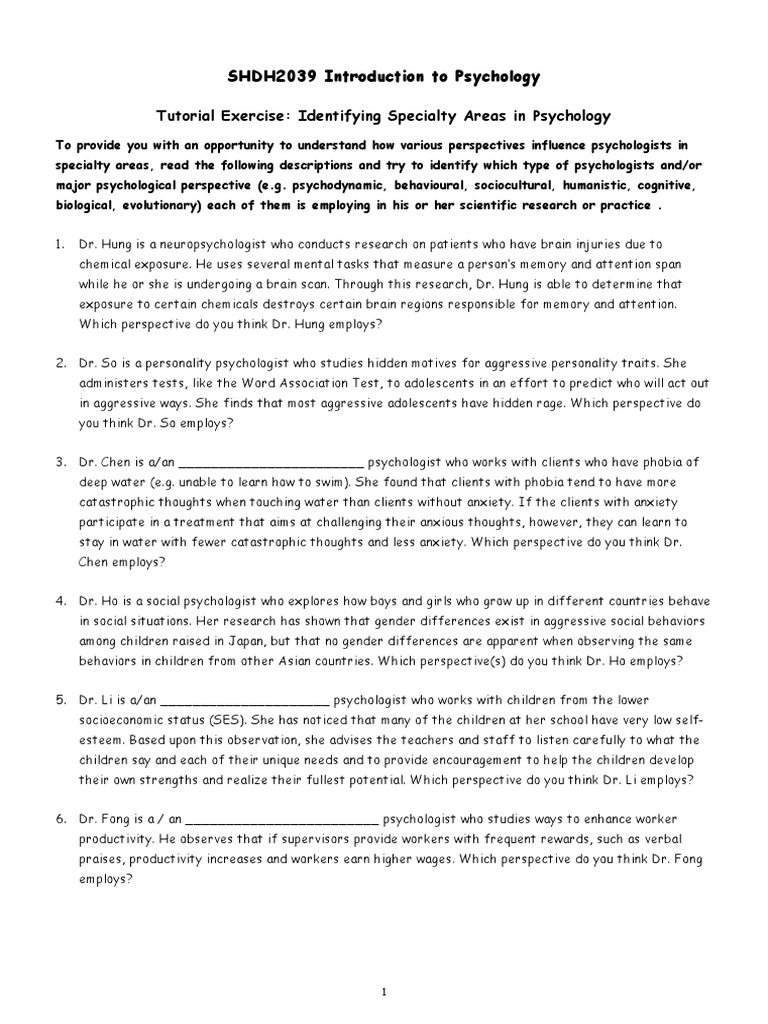 Tutorial Exercise For Lecture 1 | PDF | Psychology | Anxiety