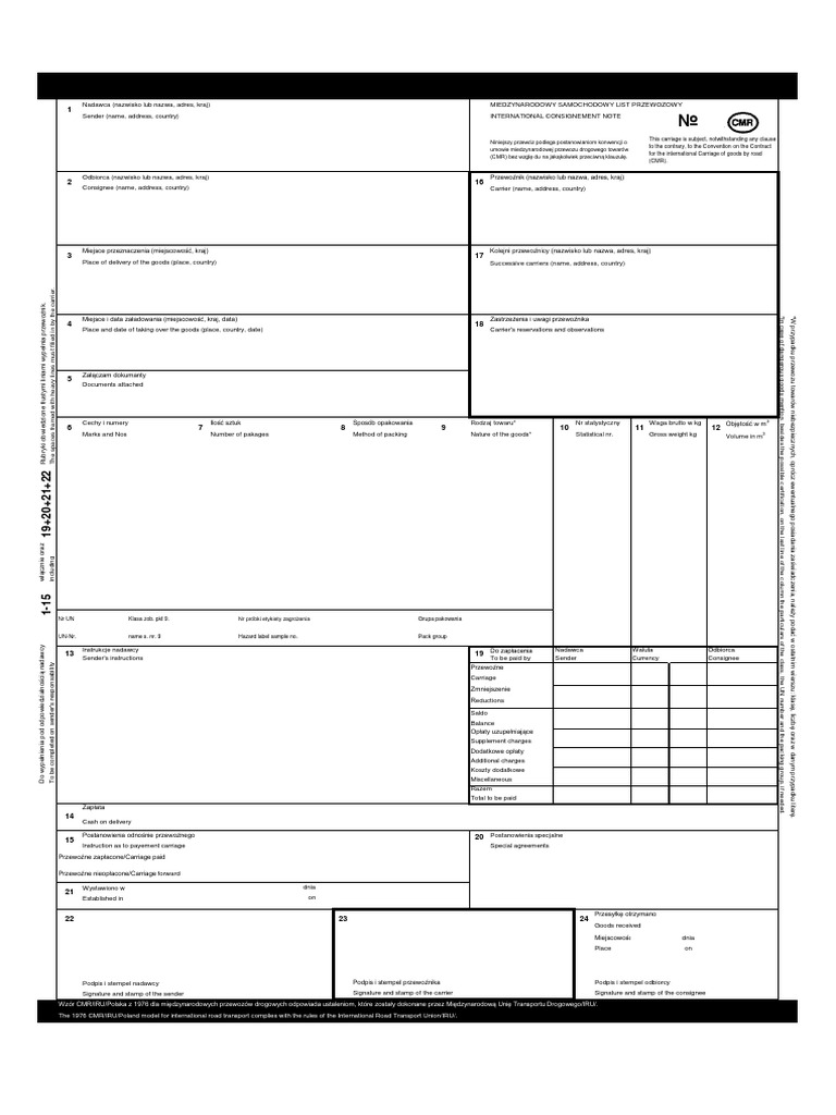 CMR PDF Szablon Polski | PDF