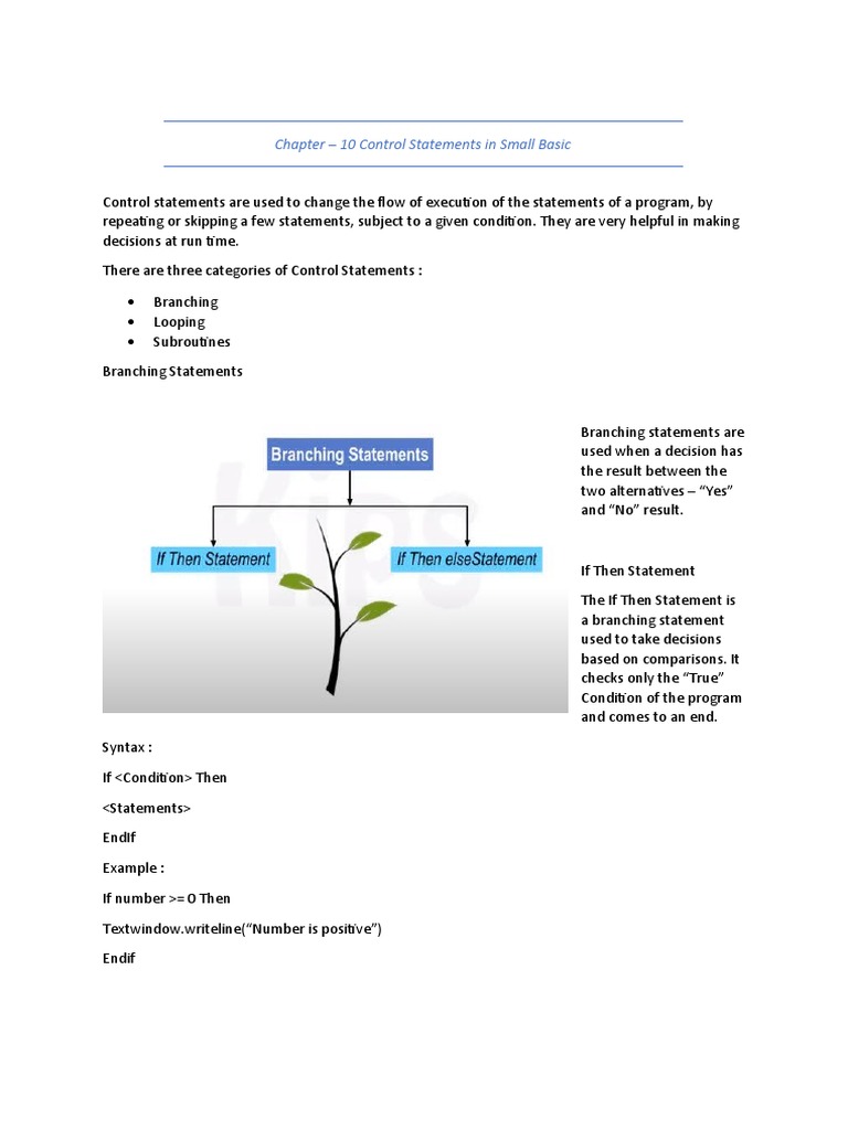 Control Statements in Small Basic | PDF | Computing | Software Engineering