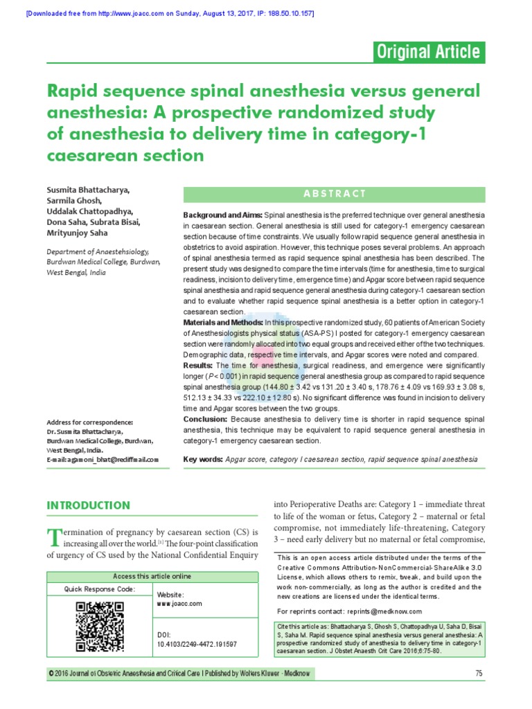 Rapid Sequence Spinal Anesthesia | PDF | Caesarean Section | Anesthesia