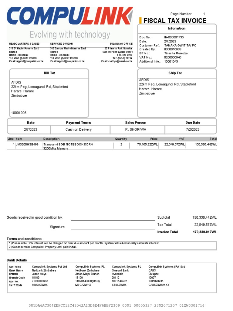 Afdis Fiscal Tax Invoice#1735-1-20230207-121559 | PDF | Economies ...