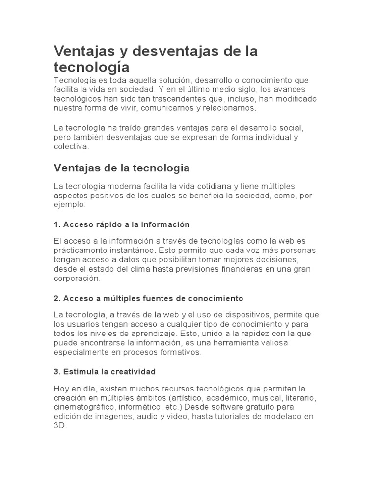 Ventajas y desventajas de la tecnología | PDF | Internet | Energía ...
