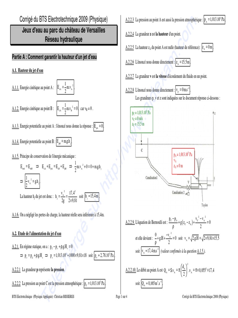 Bts Electrotechnique 2008 Physique Corrige | PDF | Pression | Quantité