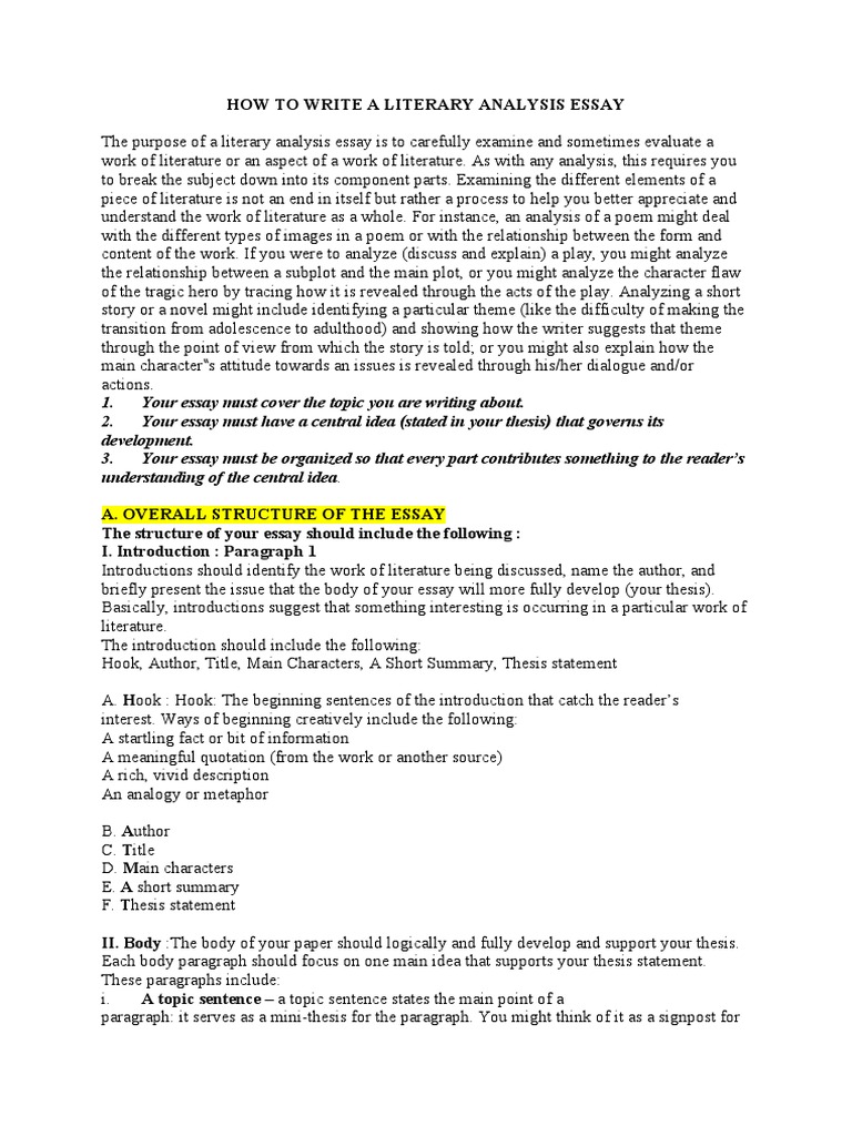 Writing a Literary Analysis Essay Guide | PDF | Essays | Ellipsis