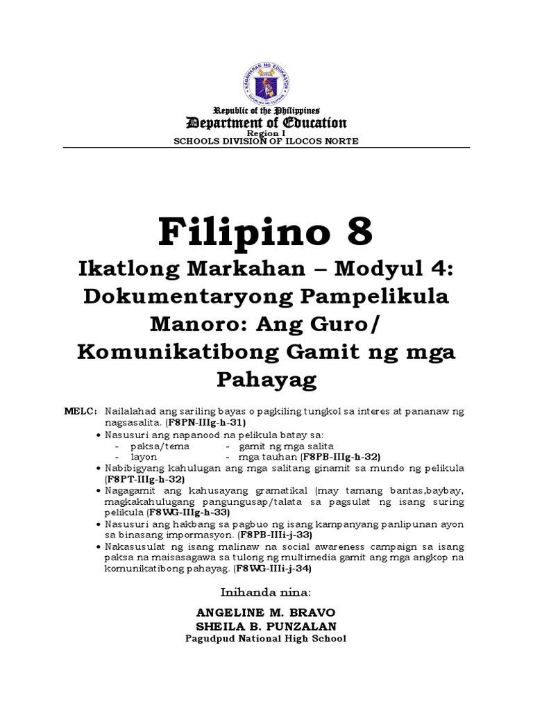 Filipino8 Q3 Modyul4 Week7 8 Bravo, Angeline | PDF