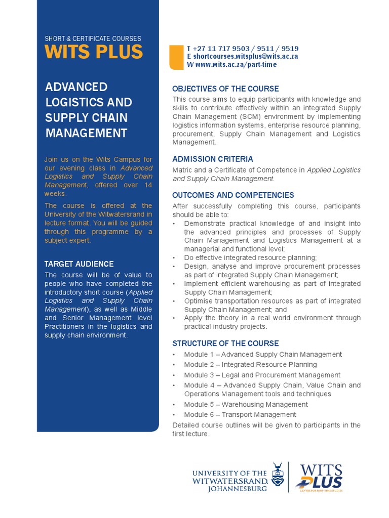 Advanced Logistics Course at Wits | PDF | Supply Chain Management ...