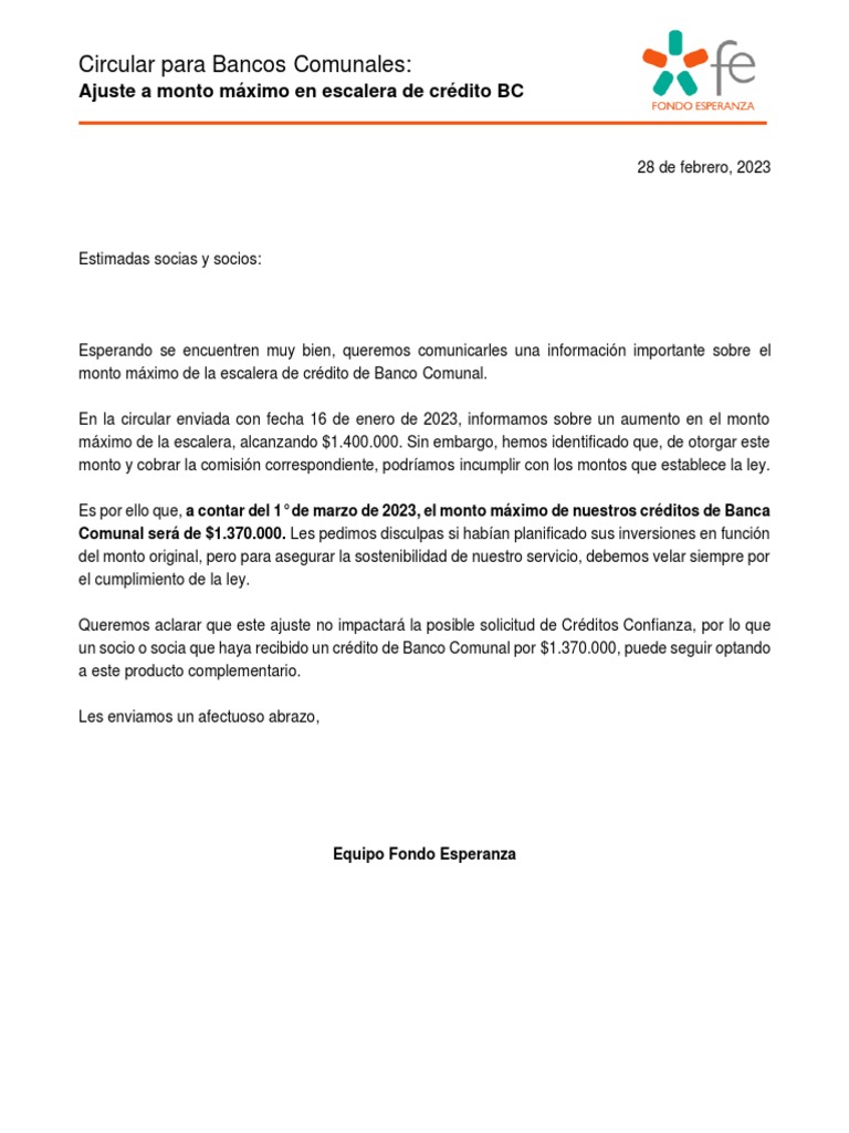 Circular BC - Ajuste Monto Maximo Escalera de Crédito PDF | PDF ...